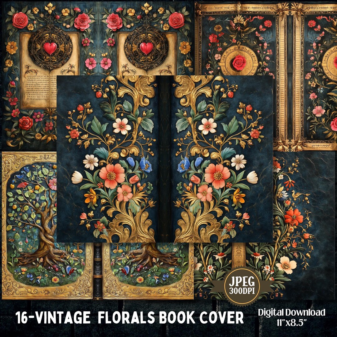 Vintage Floral Book Covers | Antique Cover Pages Junk Journal Kit ...
