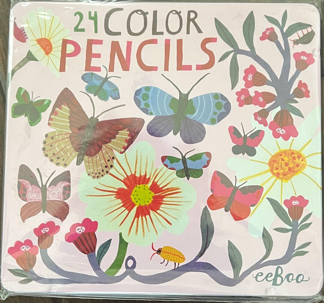 24 Color Pencils in Metal Collectors Case - Butterflies and Flowers by ...