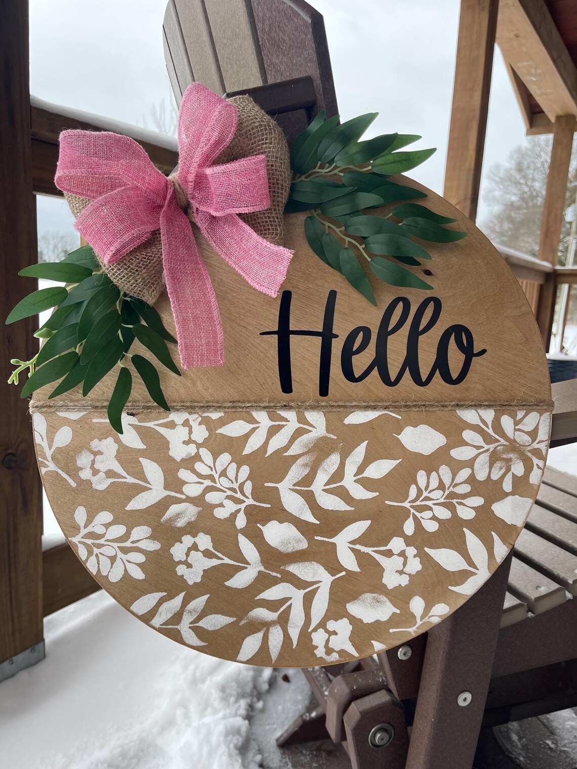 Hello Floral Distressed 18” Door Hanger - Etsy