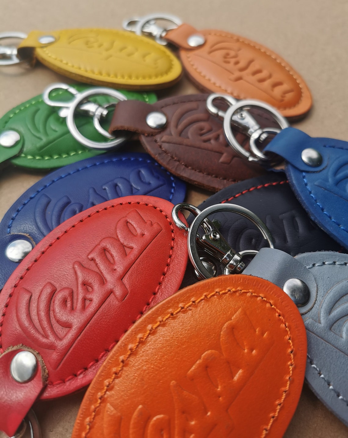Handmade Vespa Italian Leather Key Chain Key Ring 10 Colours Piaggio PX ...