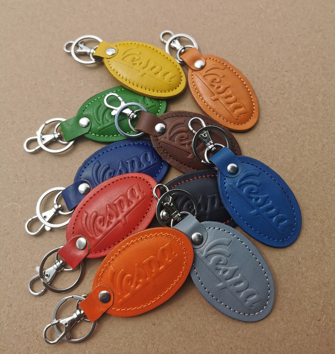 Handmade Vespa Italian Leather Key Chain Key Ring 10 Colours Piaggio PX ...