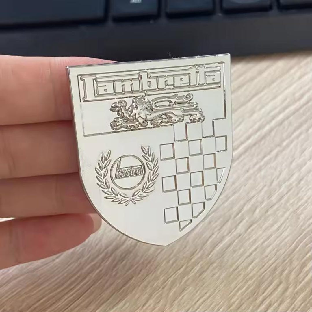 Lambretta Castrol Innocenti 3D Aluminium Badge Emblem Decal Silver ...