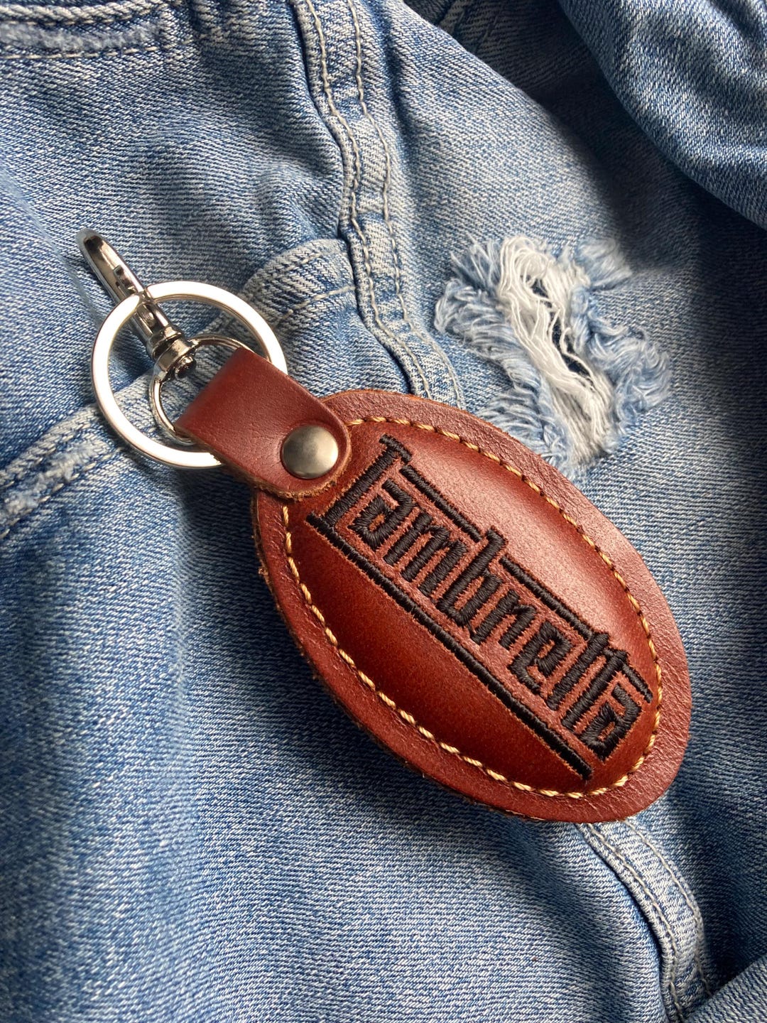 Oval Handmade Lambretta Italian Leather Key Chain, Keyring, Made in ...