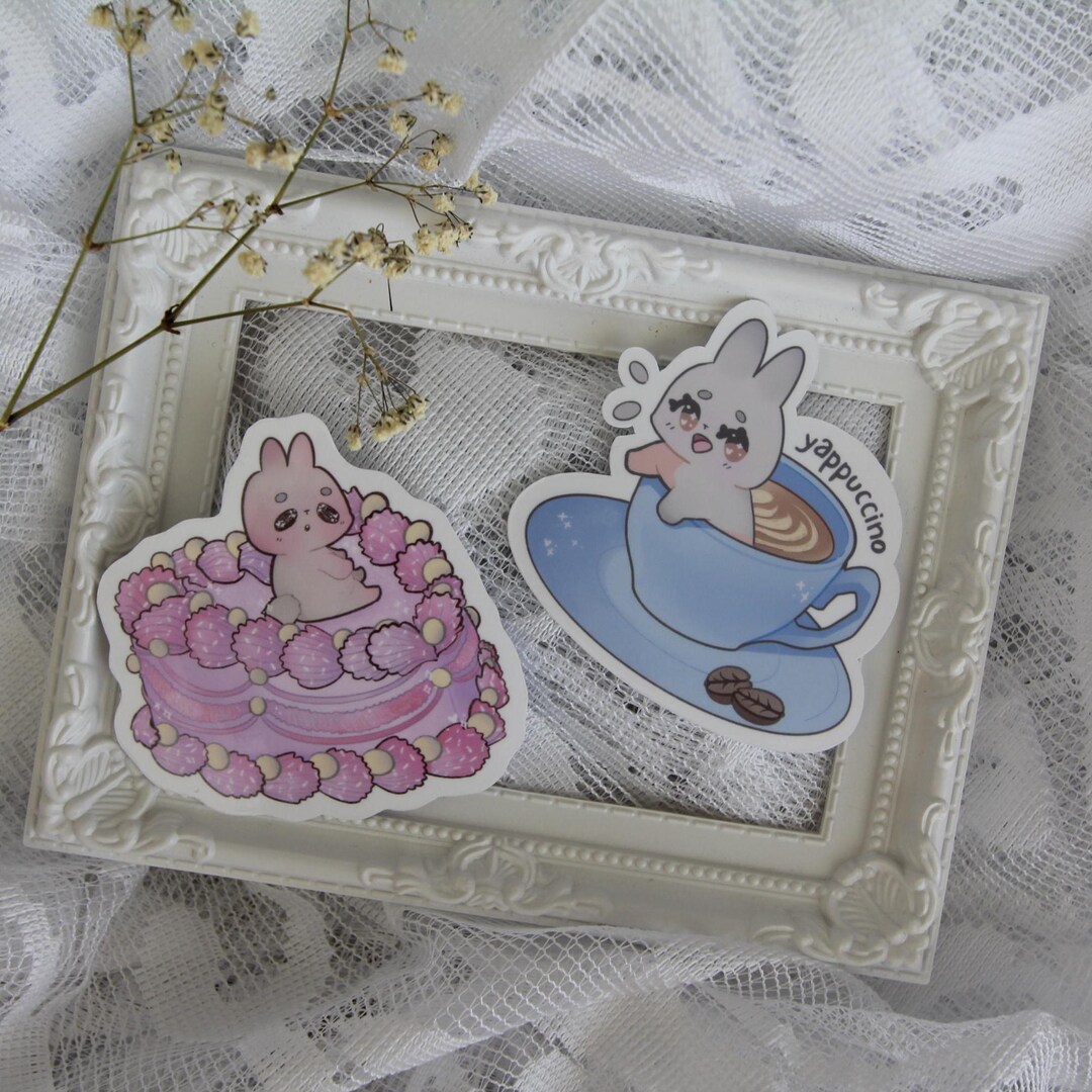Vintage Cake Topper Bunny and Cappuccino Yapping Bunny Sticker Water ...