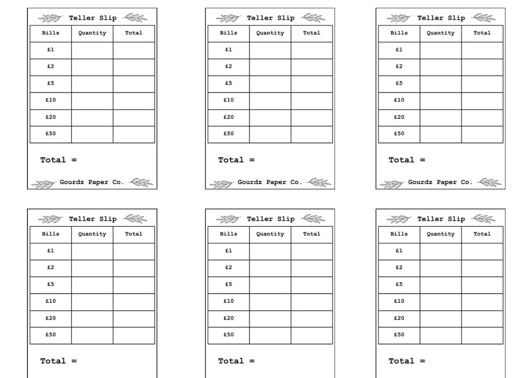 UK Teller Slips Printable Set of 6 - Etsy