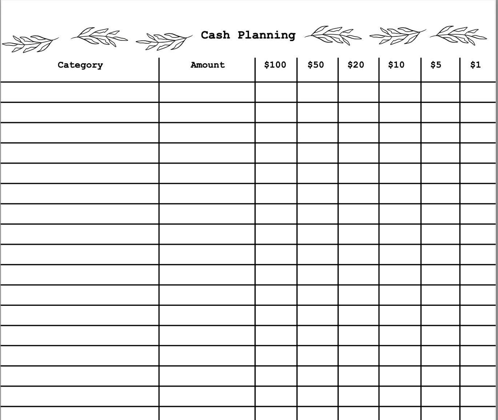 A5 Printable Cash Planning Sheet - Etsy