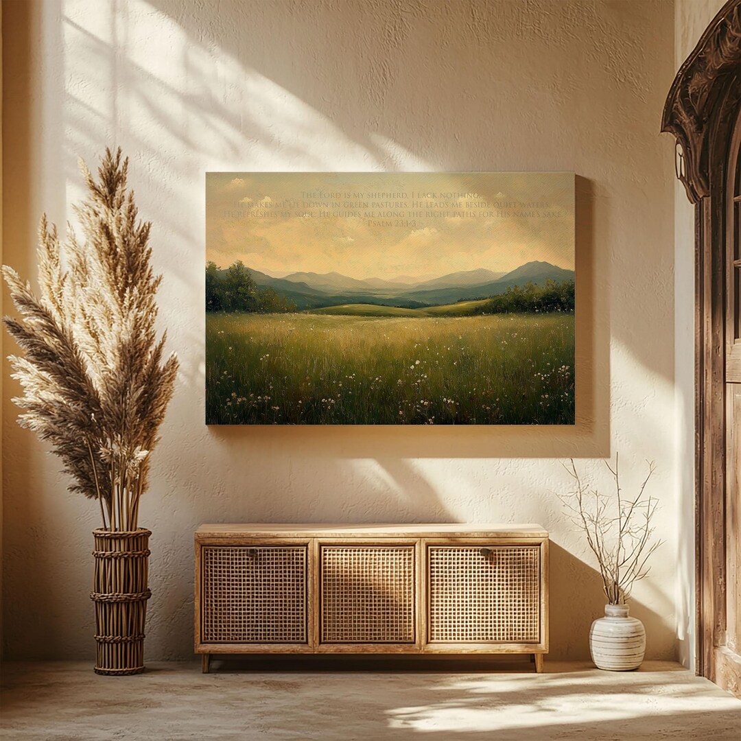 Catholic Wall Art Nature Scene | Rustic Mountain Cabin Landscape Canvas ...