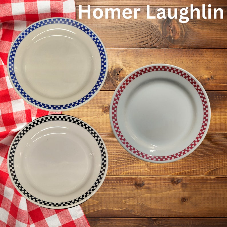 Vintage Homer Laughlin Restaurant Ware Checkered Rim Luncheon Plates 9 ...
