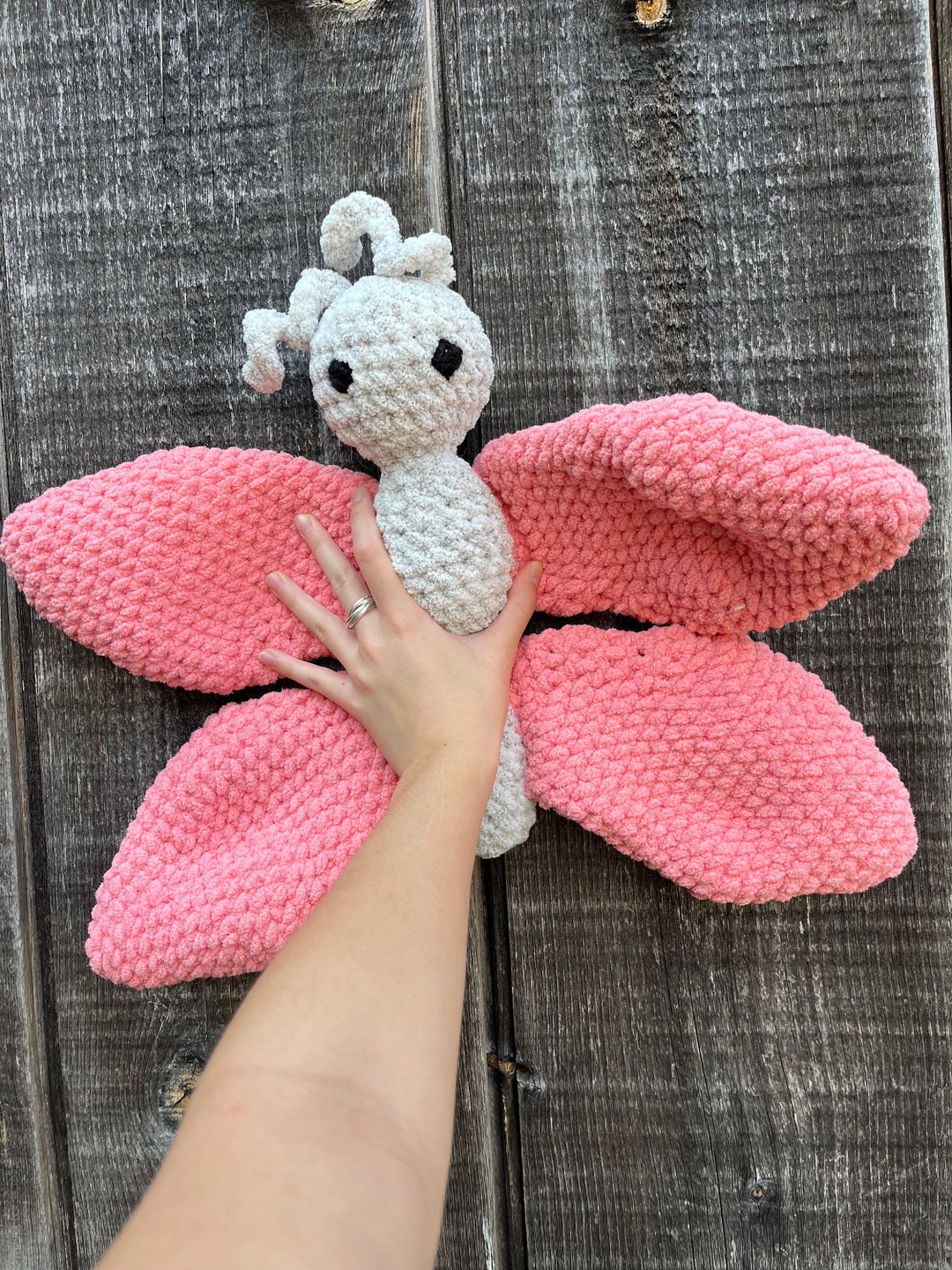 Butterfly Snuggler Amigurumi Cuddle Plushie in White and Sparkly Pink ...