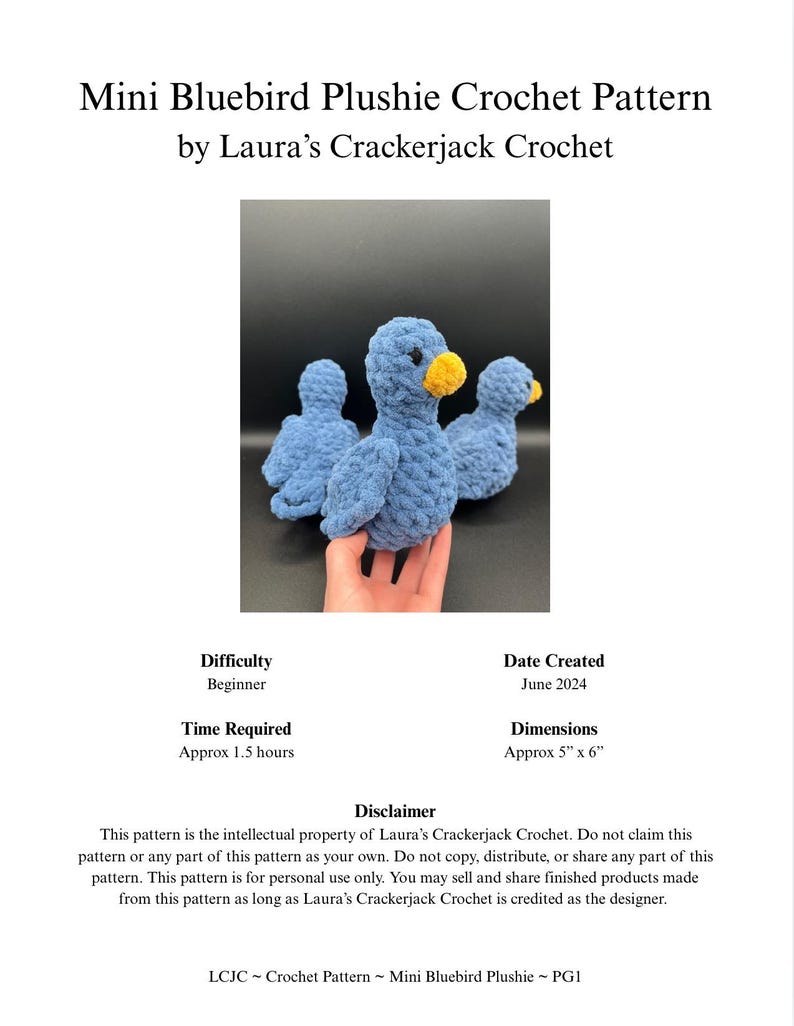PDF Crochet Pattern: Jumbo + Mini Bluebird Amigurumi Plushie 2 Pattern ...