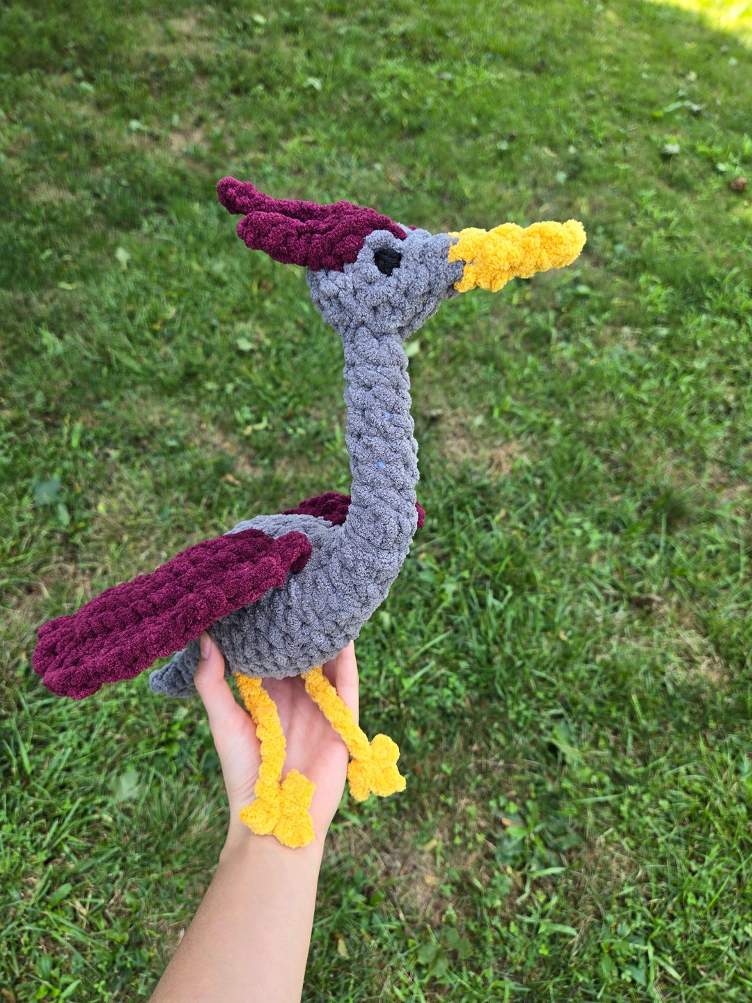 Mini Floppy Heron Amigurumi Plushie in Gray and Maroon - Etsy