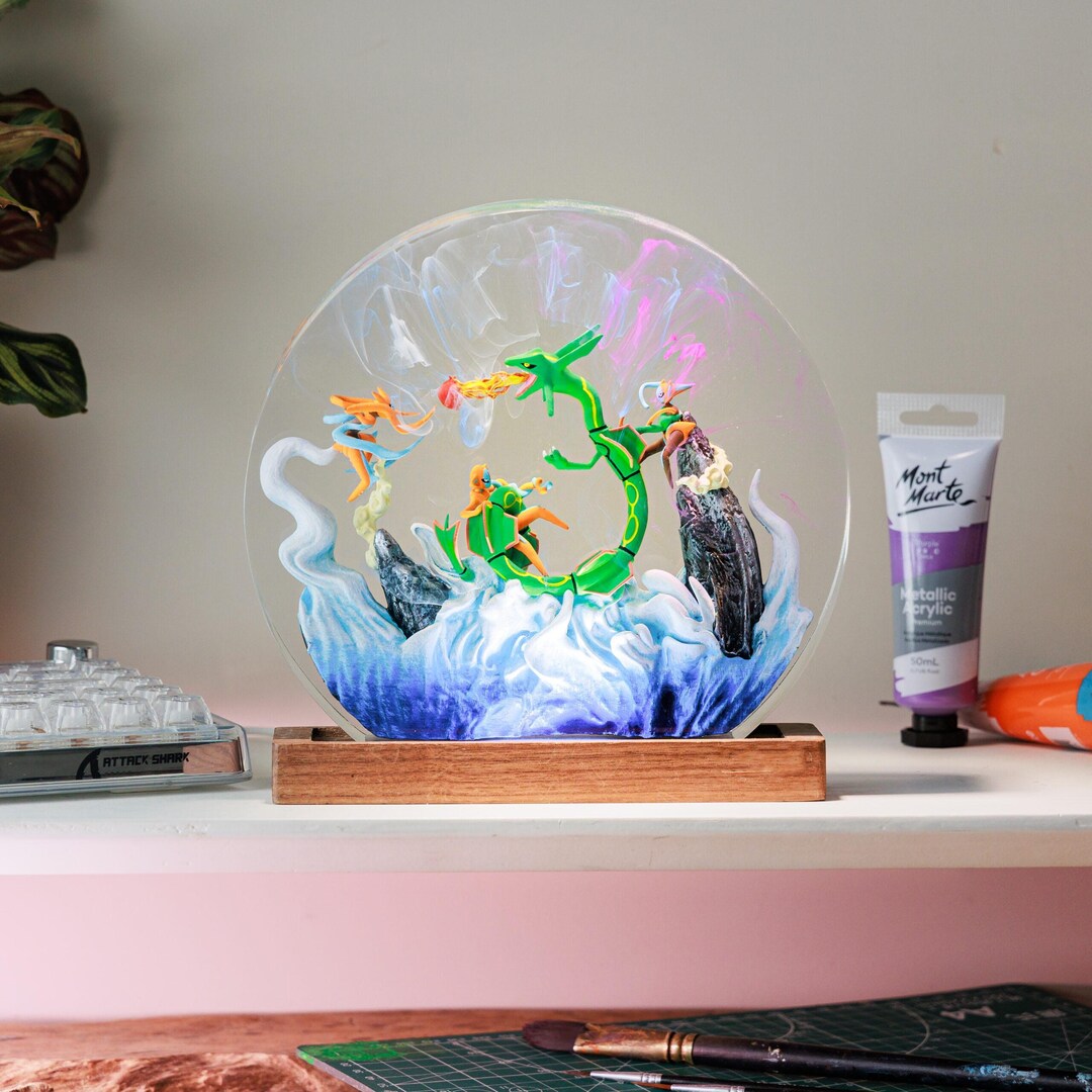 Rayquaza Fury Resin Lamp Resin LED Night Lamp, Handmade Diorama Art ...