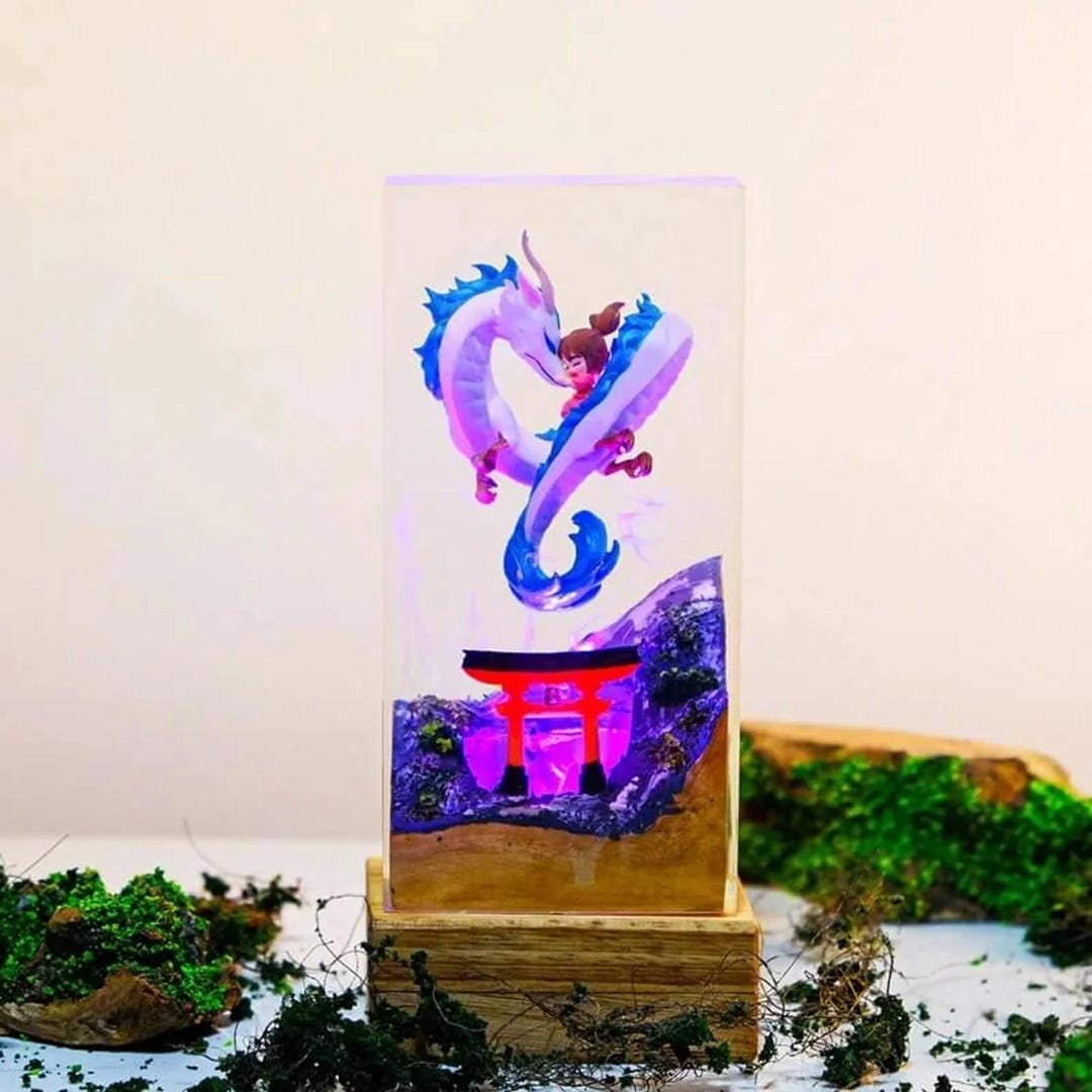 Chihiro and Haku Ghibli Resin Lamp Resin Epoxy Lamp, Custom Resin Night ...