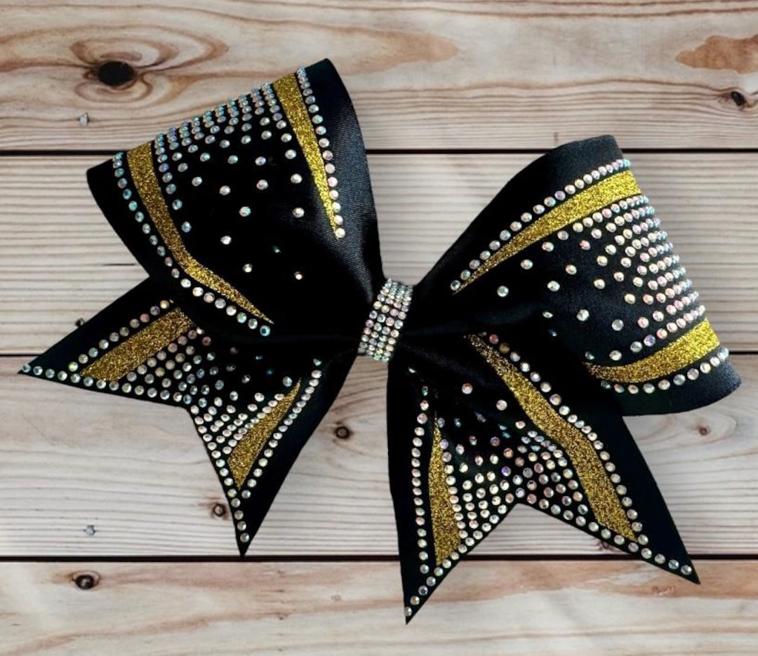 Custom Cheerleader Black Fabric Gold Glitter AB Rhinestone Bling Cheer ...