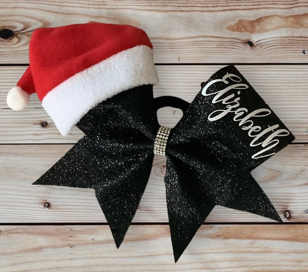 Custom Personalized Cheerleader Santa Hat Black Glitter Rhinestone ...