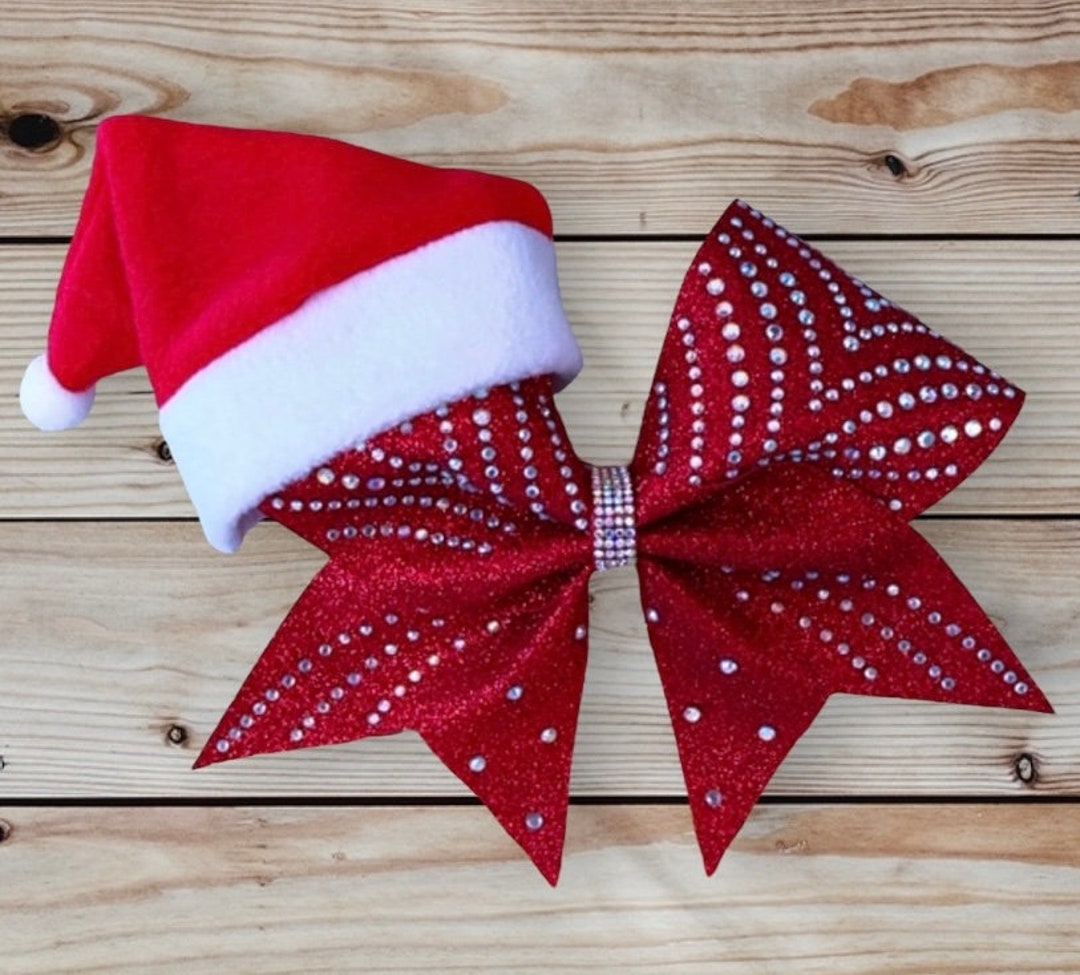 Custom Cheerleader Santa Hat Red Glitter AB Rhinestone Cheer Hair Bow ...