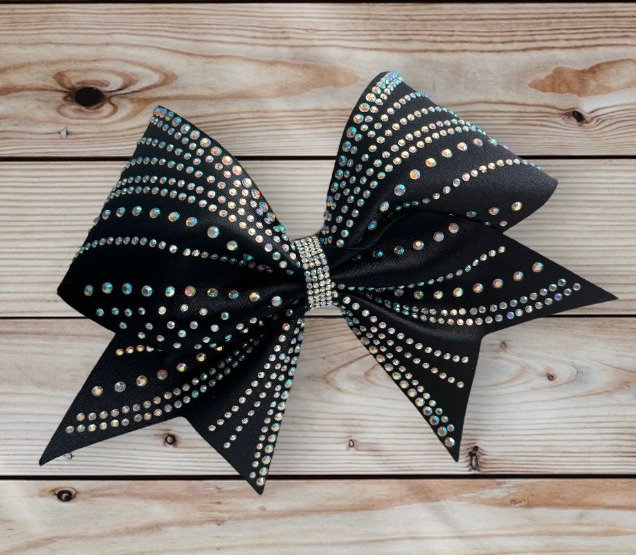 Custom Cheerleader Black Fabric Ribbon AB Rhinestone Cheer Hair Bow - Etsy
