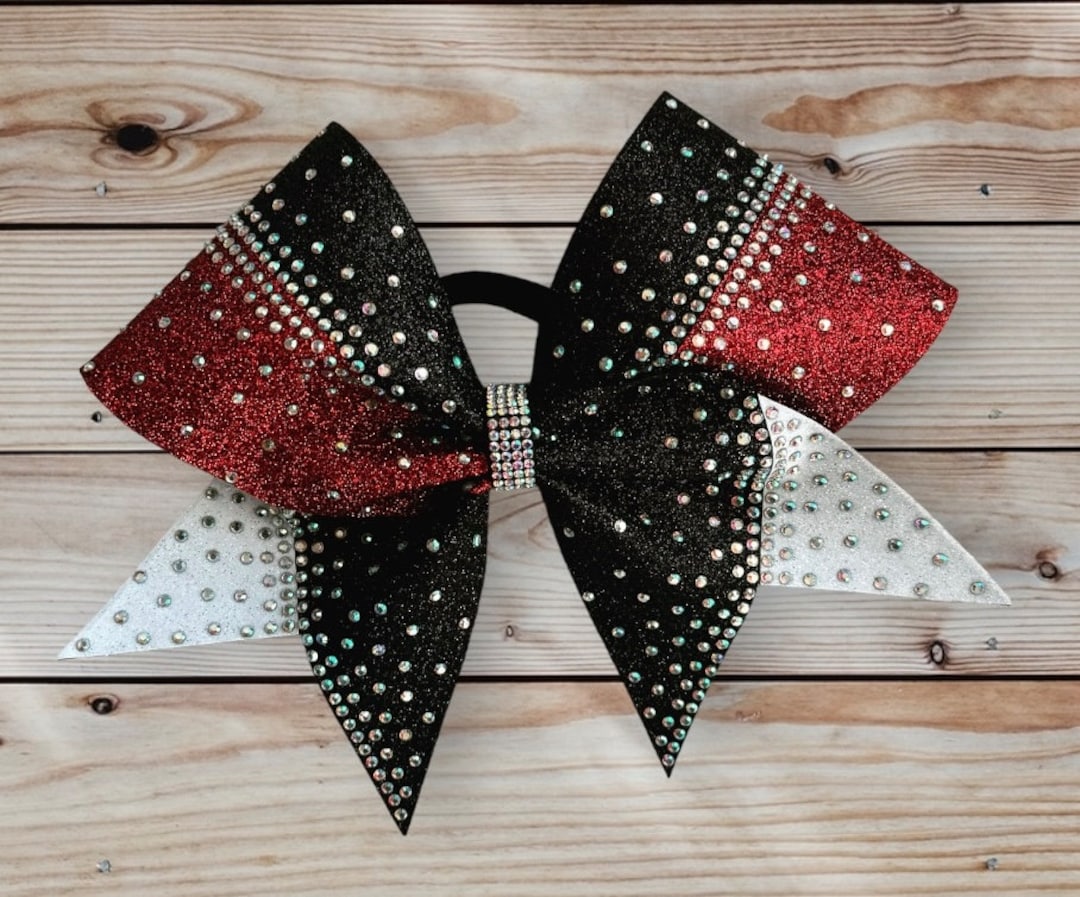 Custom Cheerleader Red Black White Glitter Rhinestone Bling Cheer Hair ...
