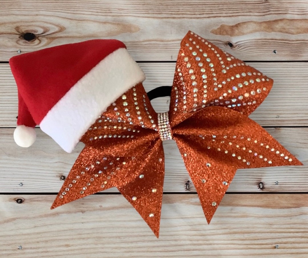 Custom Cheerleader Santa Hat Orange Glitter AB Rhinestone Cheer Hair ...