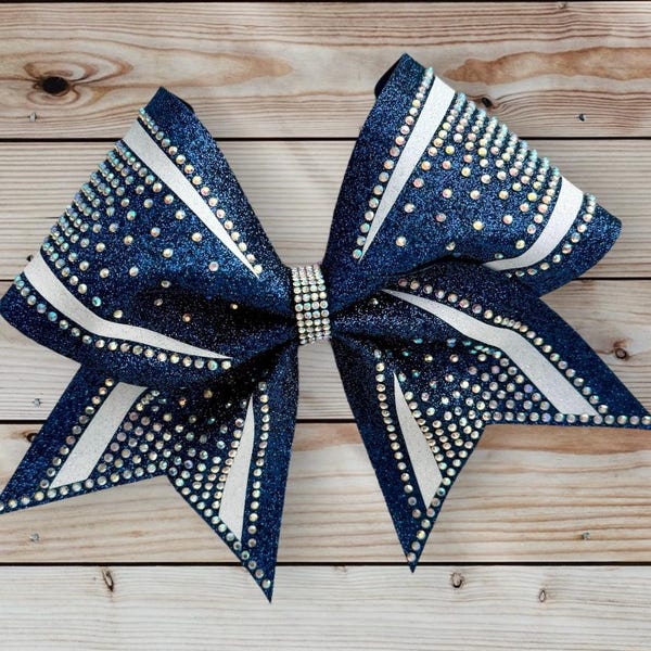 Custom Cheerleader White Glitter AB Rhinestone Bling Cheer Hair Bow - Etsy