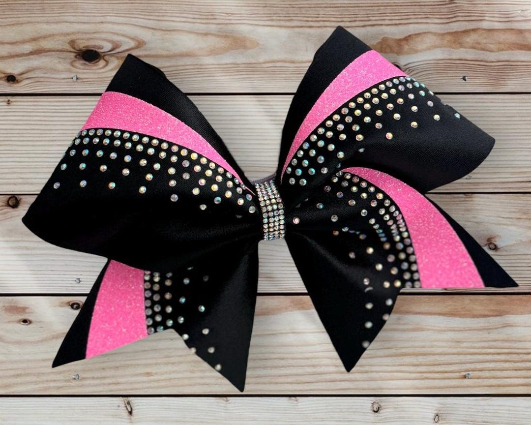 Custom Cheerleader Black Fabric Neon Pink Glitter AB Rhinestone Bling ...