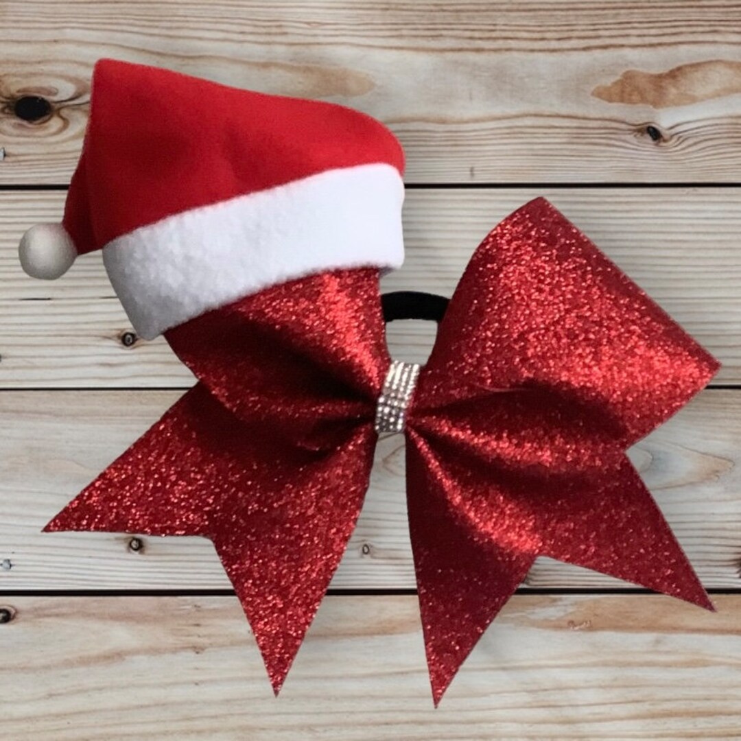 Custom Cheerleader Santa Hat Red Glitter Rhinestone Cheer Hair Bow ...