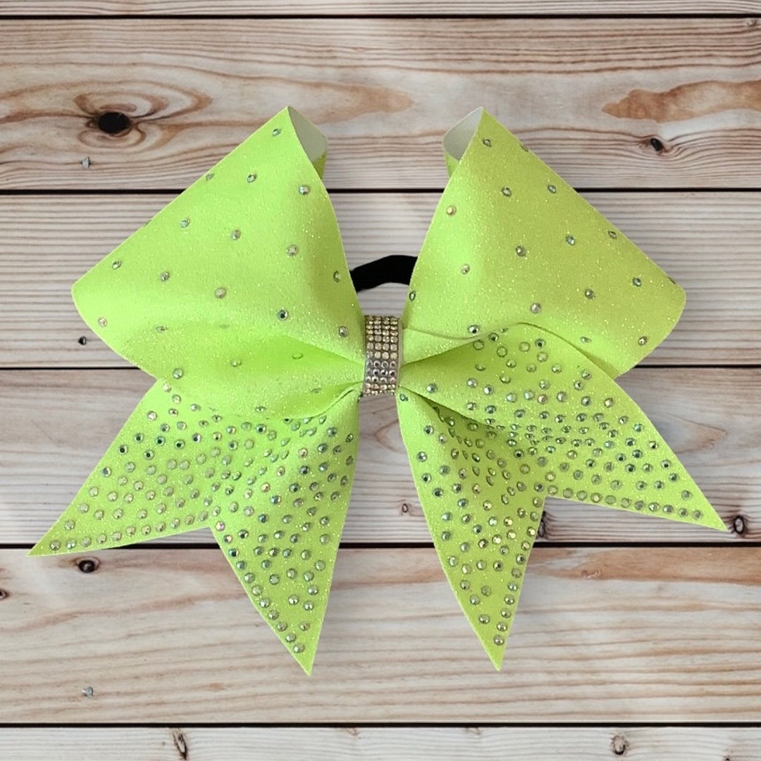 Custom Cheerleader Neon Yellow Glitter AB Rhinestone Bling Cheer Hair ...