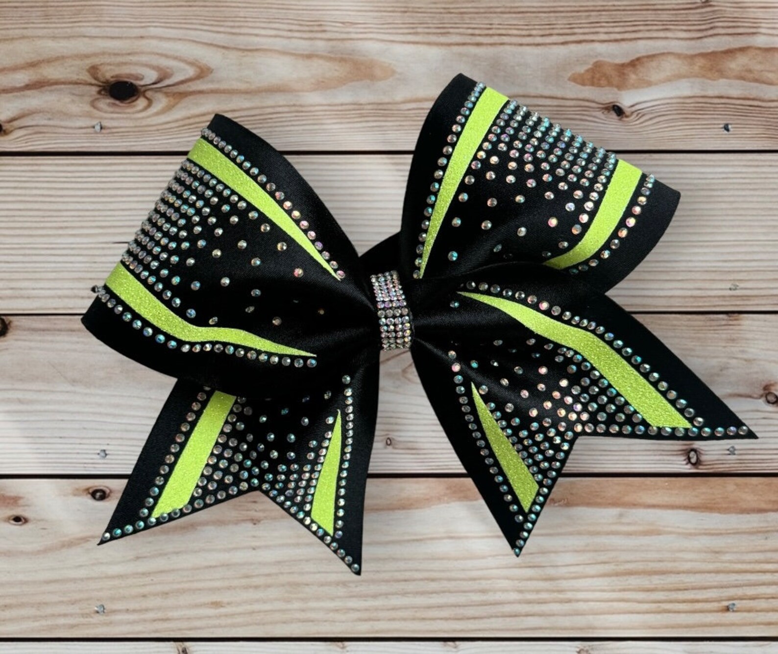 Custom Cheerleader Black Fabric Neon Yellow Glitter AB Rhinestone Bling ...