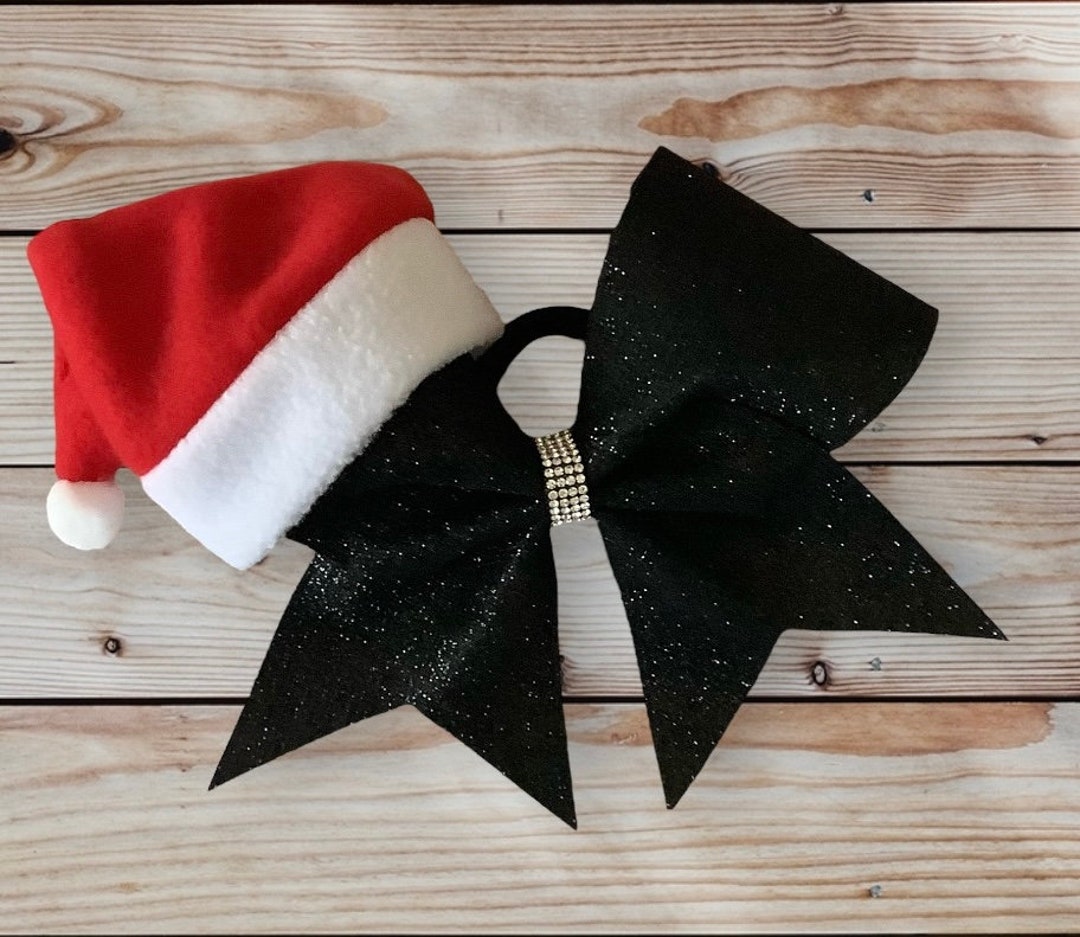 Custom Cheerleader Santa Hat Black Glitter Rhinestone Cheer Hair Bow ...