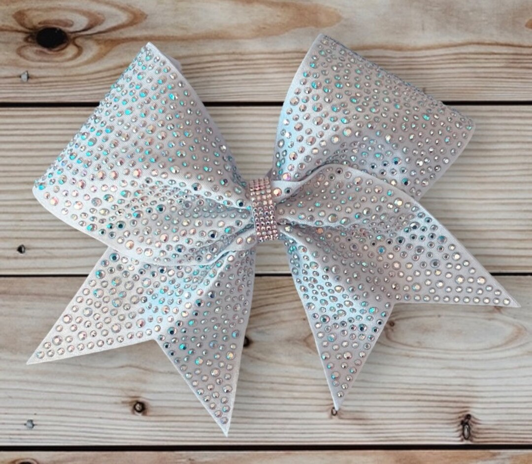 Custom Cheerleader White Fabric Ribbon AB Rhinestone Cheer Hair Bow - Etsy