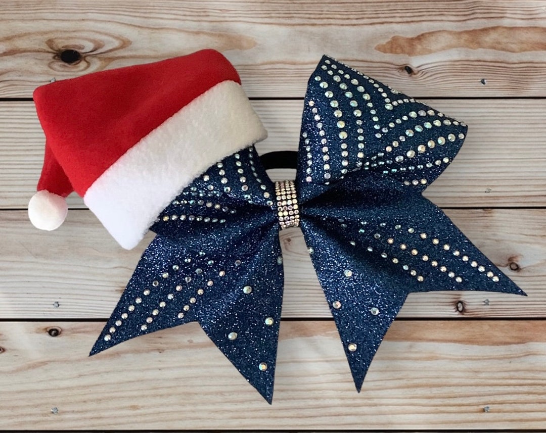 Custom Cheerleader Santa Hat Navy Glitter AB Rhinestone Cheer Hair Bow ...
