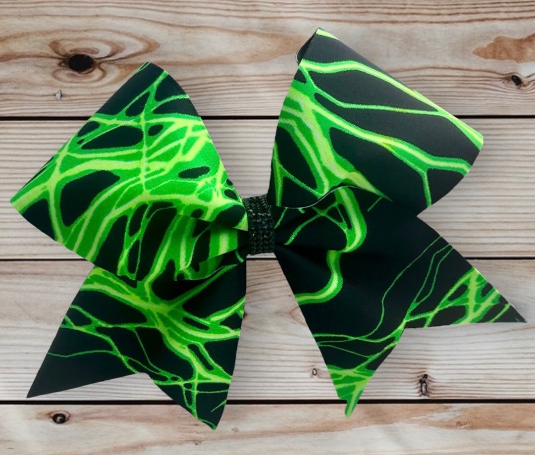 Custom Cheerleader Neon Green Black Thunder Lightning Print Rhinestone ...