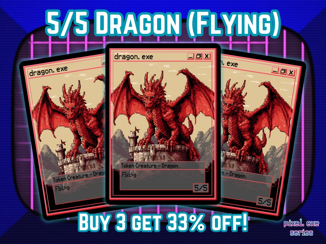Dragon 5/5 (flying) Token - Retro 8bit Pixel Art - Buy 3 Get 33% ...