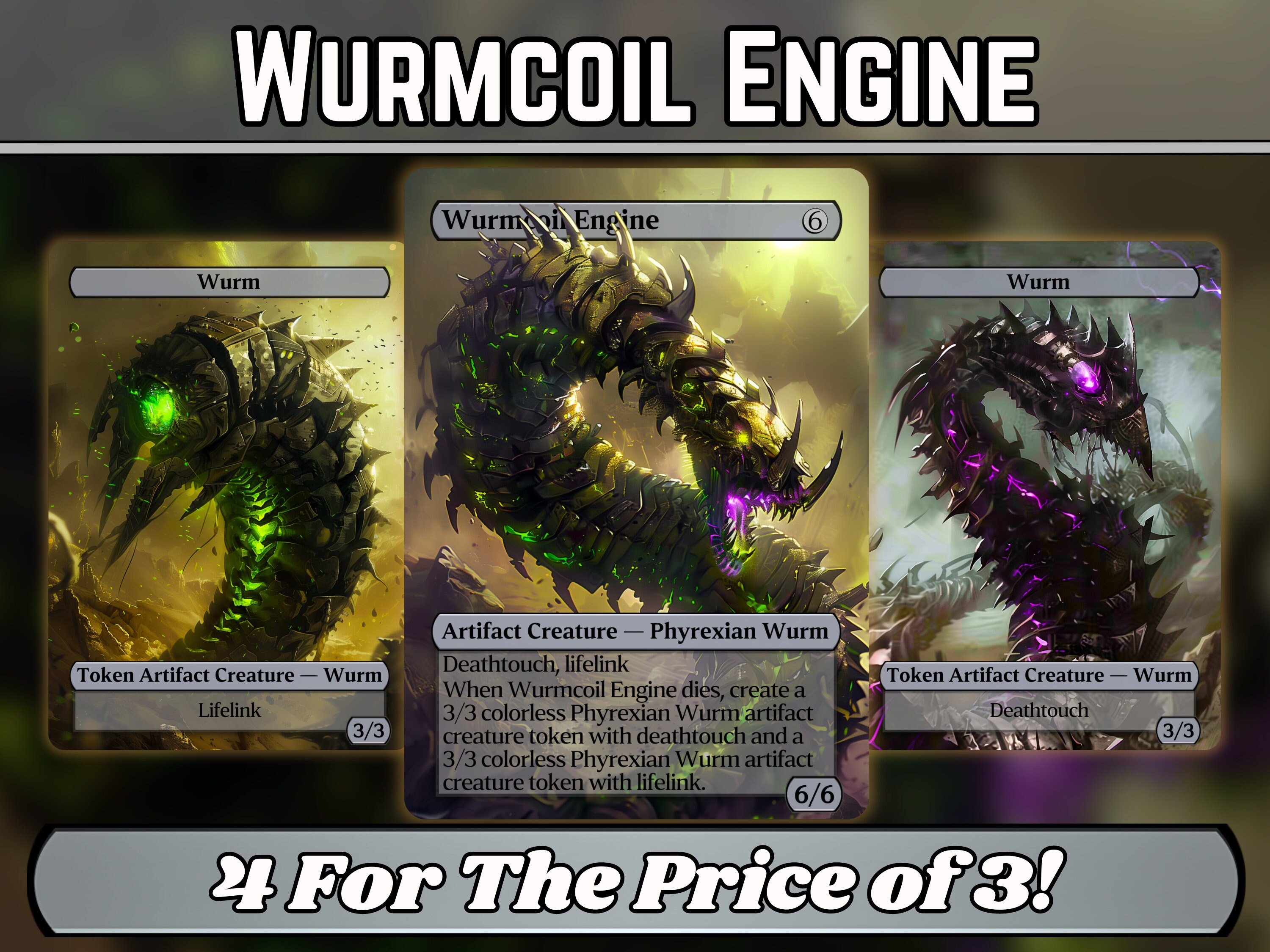 Wurmcoil Engine 2 Wurm Tokens Proxy Custom Fantasy Art Series Full-art ...