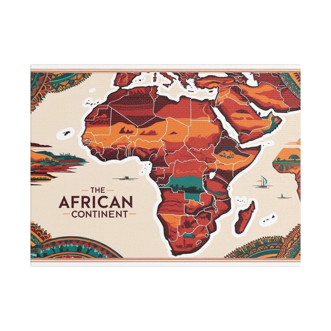 African Continent Art Print, Vibrant Map Canvas Wall Decor for Travel ...