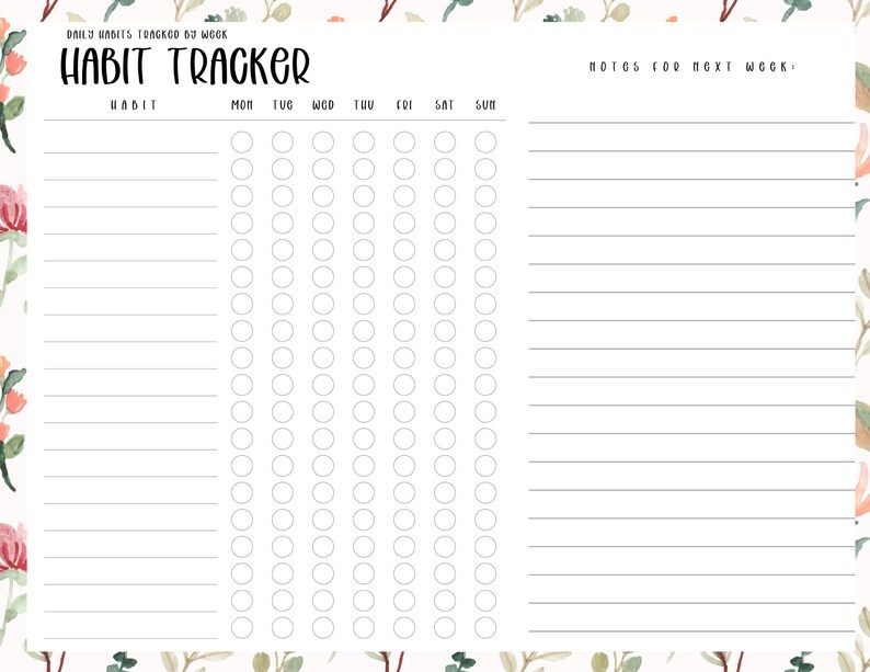 Daily Habit Tracker by Week Floral - Etsy