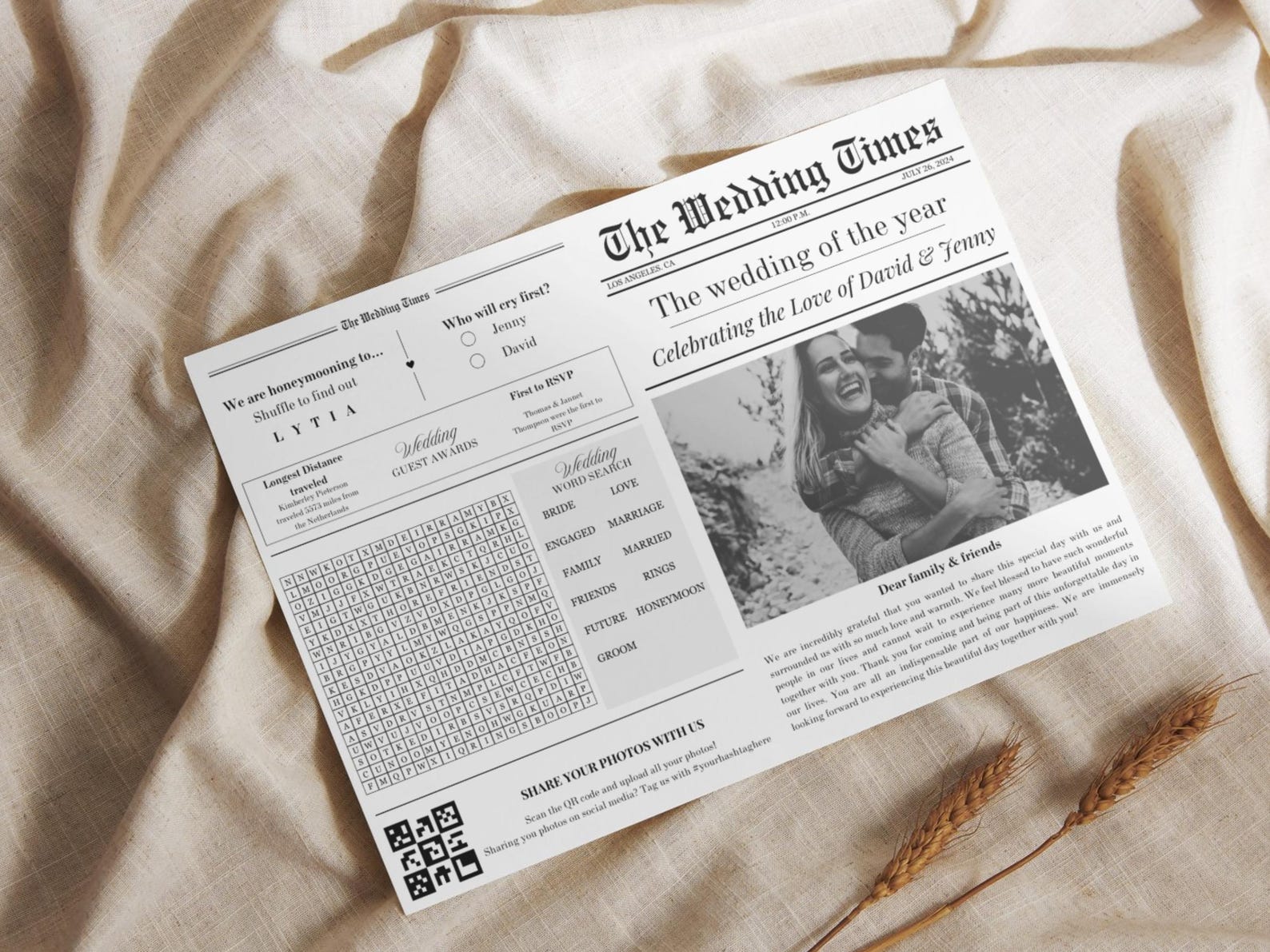 Newspaper Wedding Program Template Including Wedding Word Search and ...