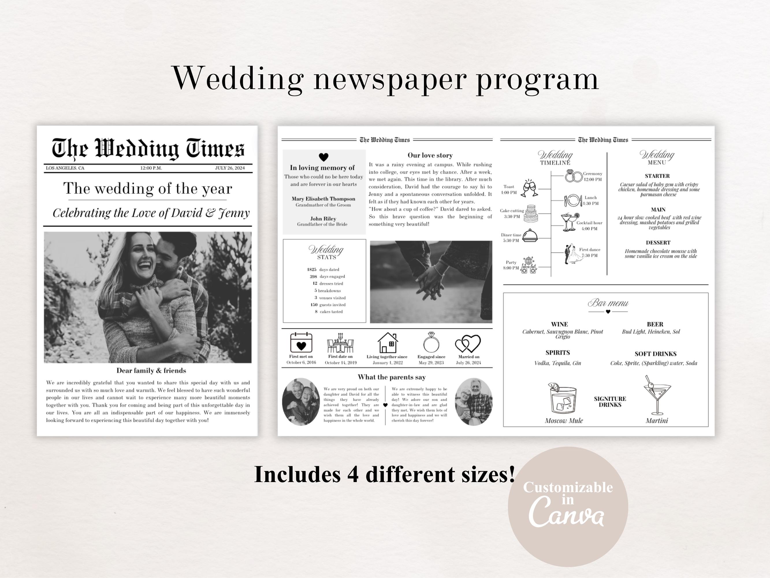Newspaper Wedding Program Template Including Wedding Word Search and ...