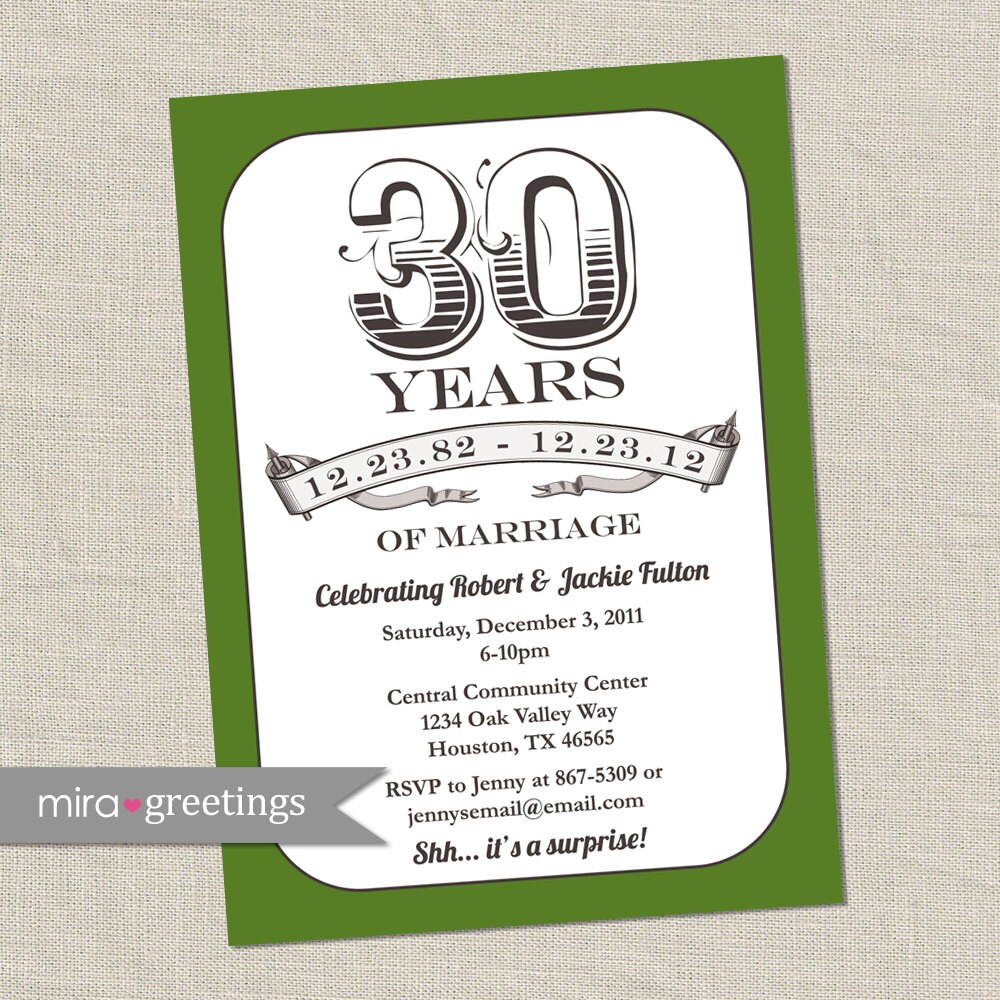 30th Anniversary Invitation Green Emerald Vintage Anniversary Party ...