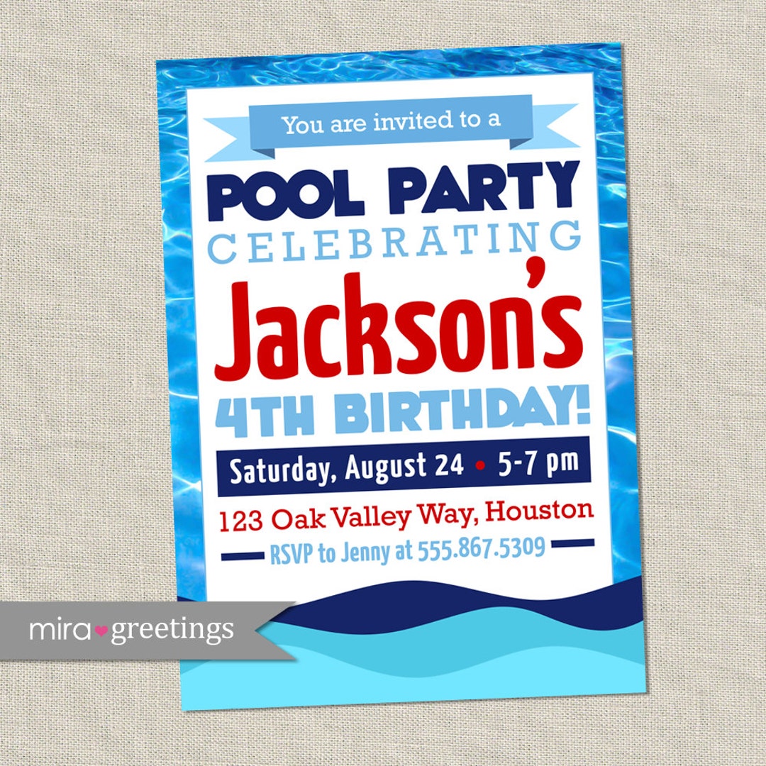 Pool Party Invitation Swimming Birthday Party Invite Nautical Sailor ...