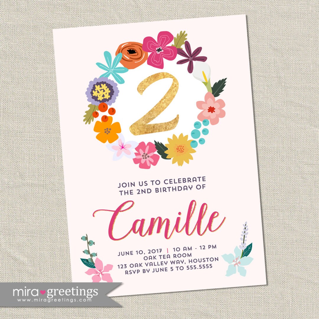 Flower Birthday Party Invitations Floral Birthday Party Wildflower ...