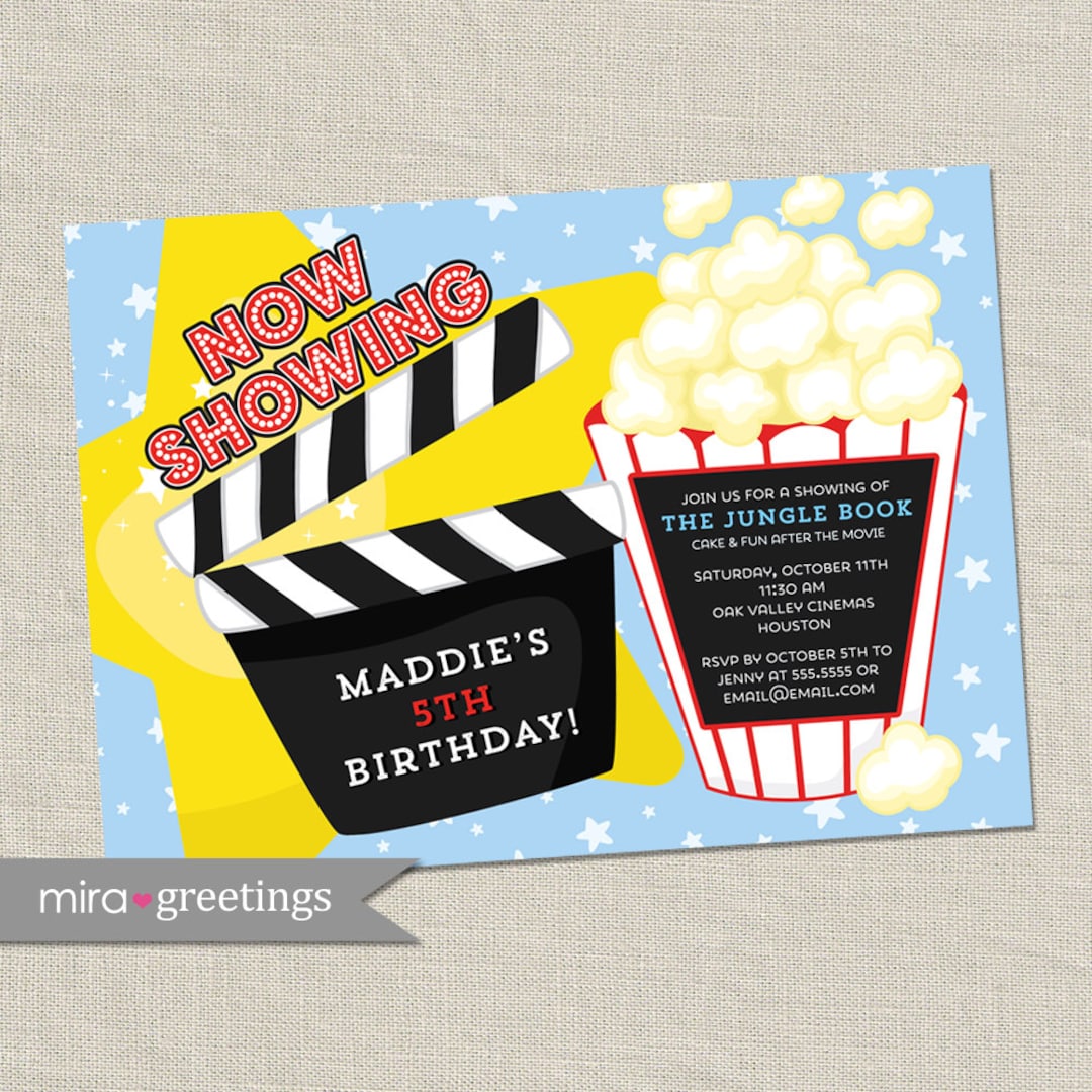 Movie Birthday Party Invitations Movie Night Birthday Invite Theater ...