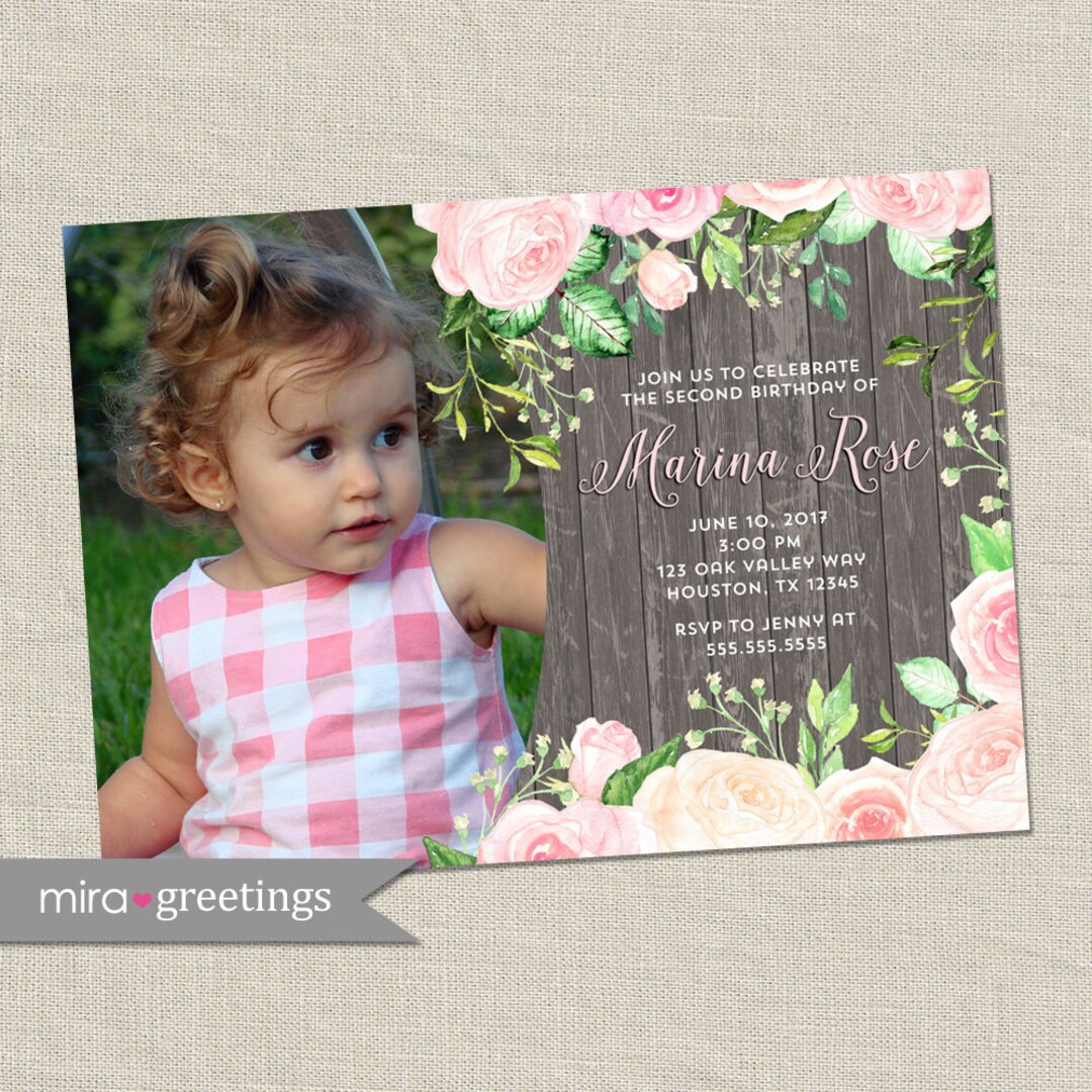 Rose Birthday Party Invitations Floral Birthday Party Flower Roses ...