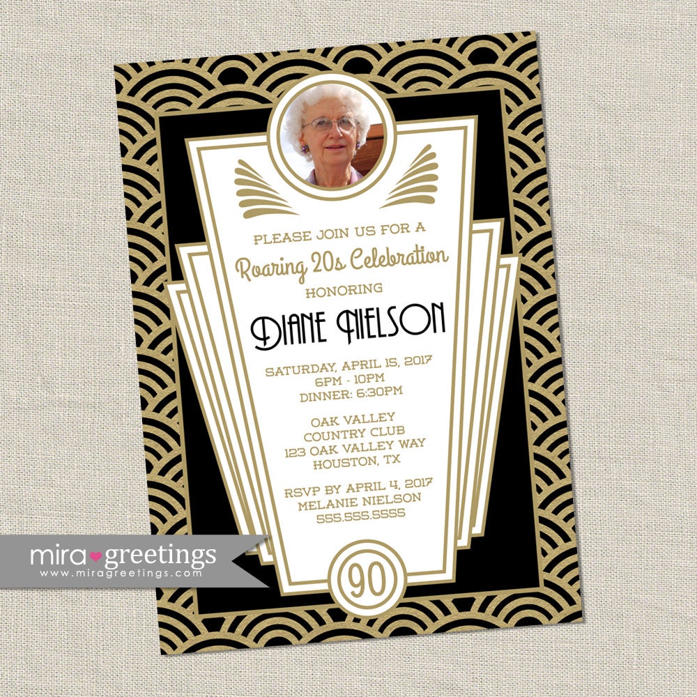 Retro 20s Birthday Party Roaring 20s Birthday Invitations Art Deco ...