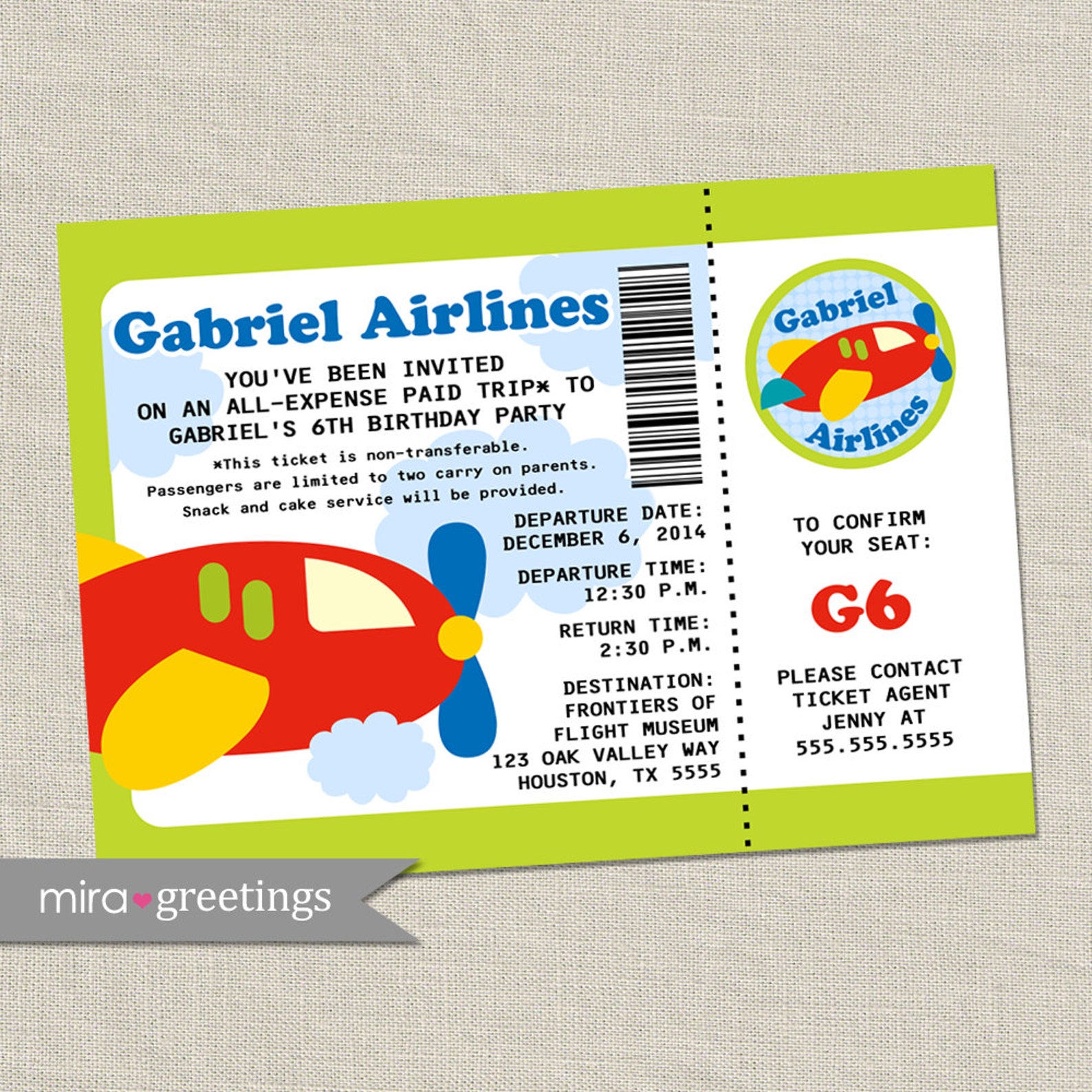 Airplane Birthday Party Invitation Airline Ticket Invite - Etsy