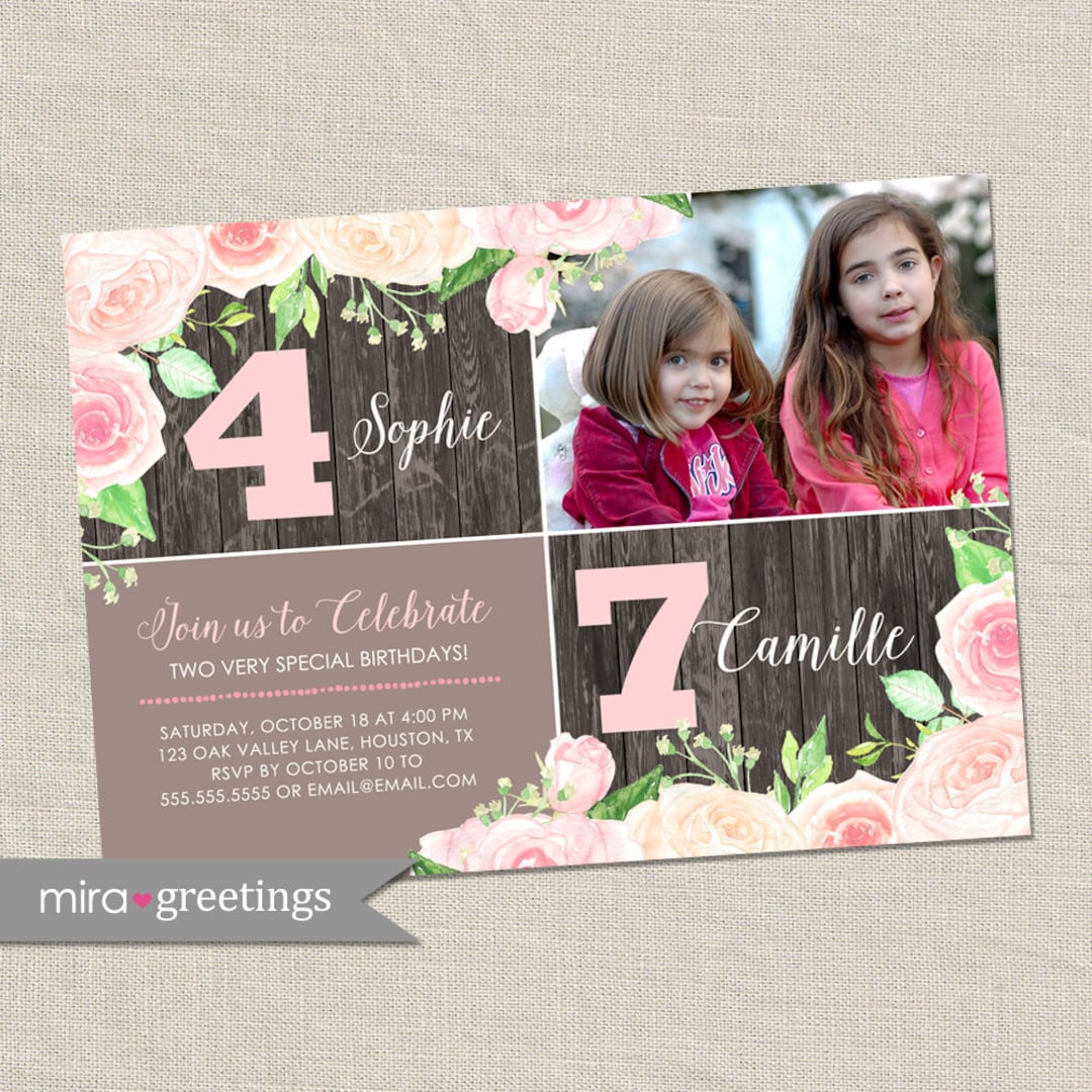 Double Birthday Party Invitation Sisters Joint Party Invite - Etsy