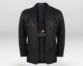 Men Genuine Soft Lambskin Leather Blazer Jacket Two Button Party Coat Premium Leather Blazer ...
