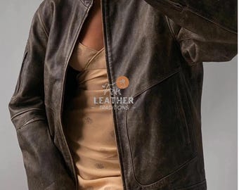 1990's Vintage Style Oversized Brown Leather Jacket for Women Casual, Retro, and Chic Outerwear ...