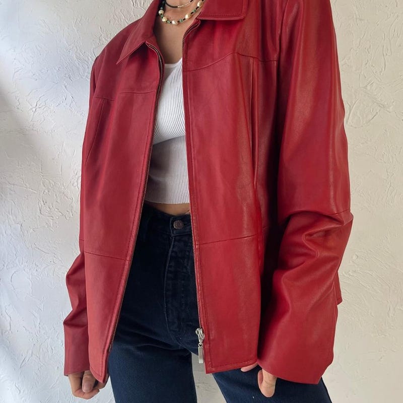 Red Leather Jacket - Etsy