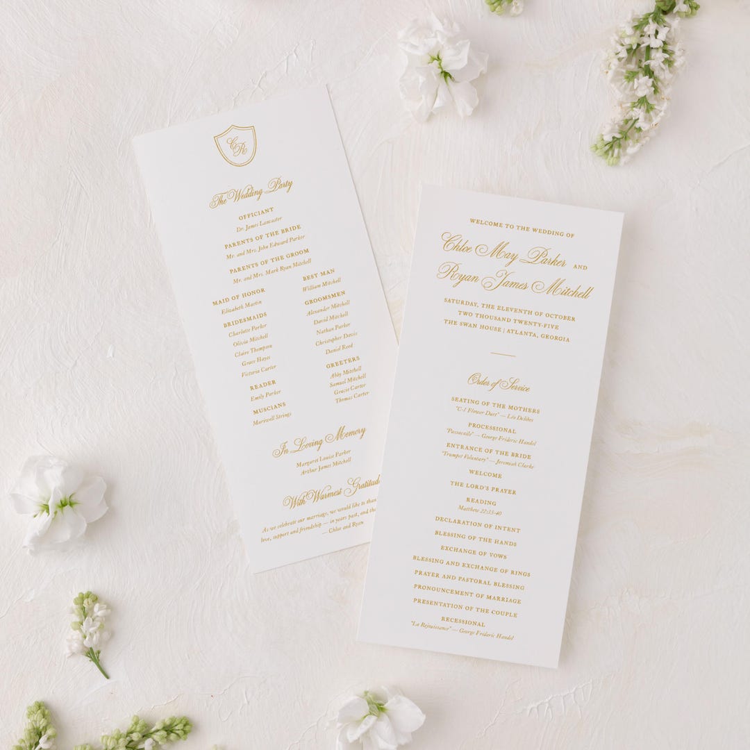 Monogrammed Crest Wedding Ceremony Program — Classic, Elegant Printed ...